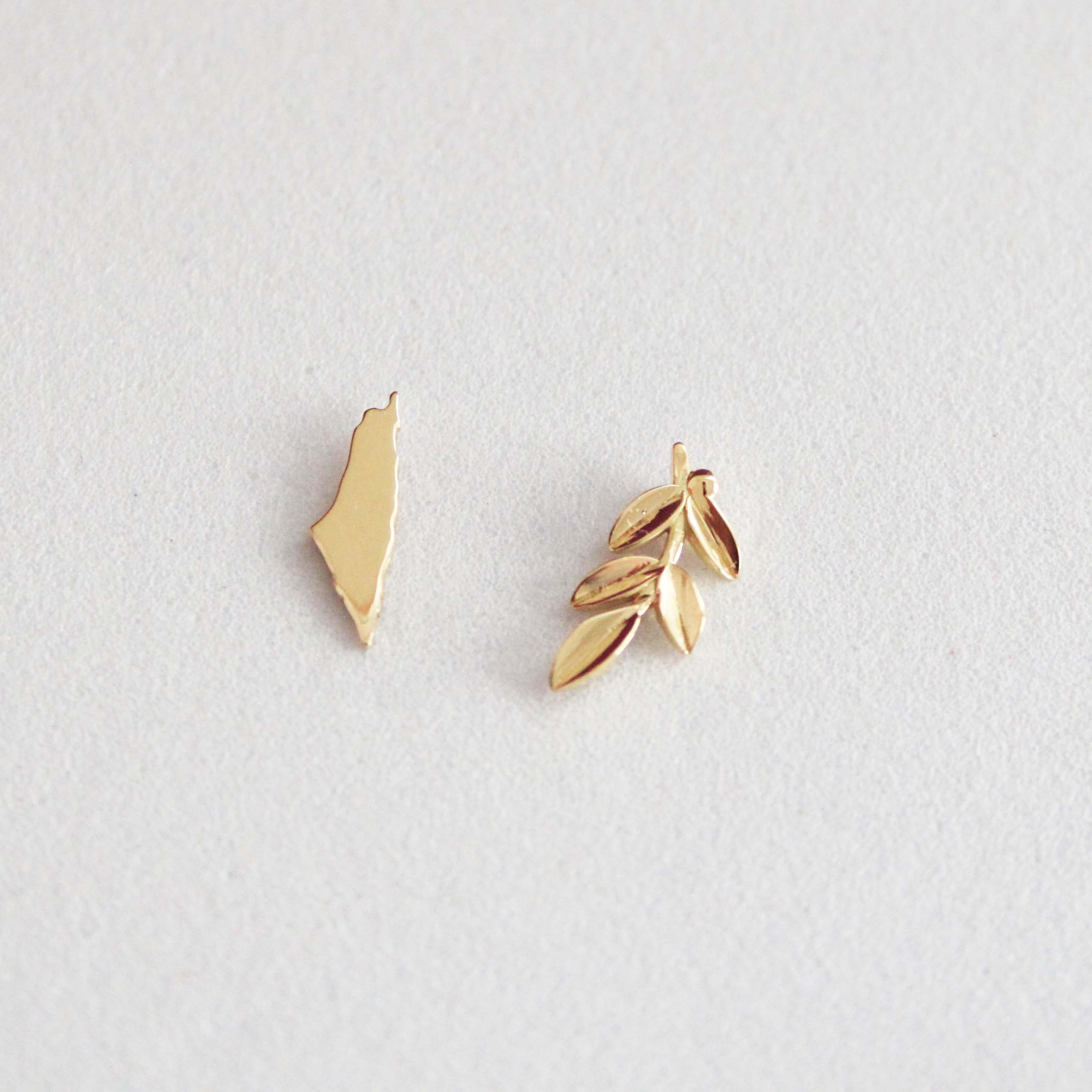 Palestine Map & Olive Branch Stud Earrings in 18K Gold – NeoCityGarden